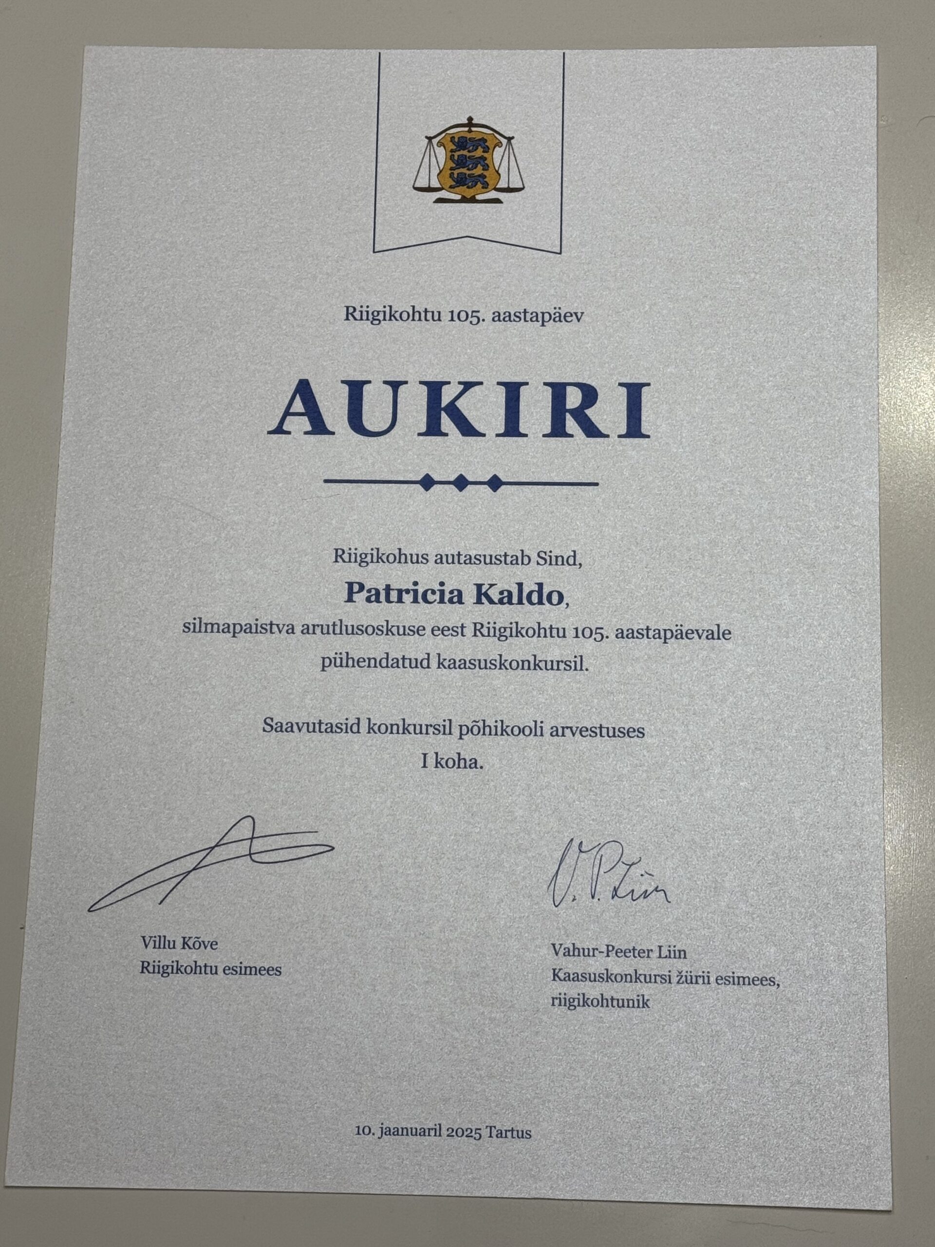 Vabariiklikult konkursilt I koht – Pärnu Kuninga Tänava Põhikool